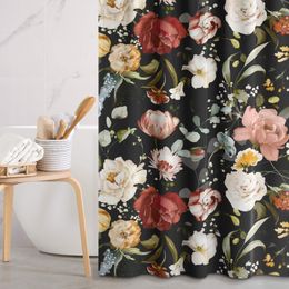 Bilderwelten Duschvorhang Blumen Aquarell Vintage Muster auf Schwarz