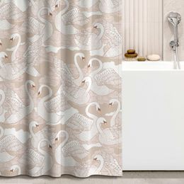 Bilderwelten Duschvorhang Wei&szlig;e Schw&auml;ne auf Beige
