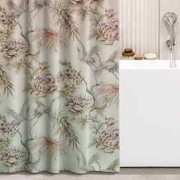 Bilderwelten Duschvorhang Aquarell V&ouml;gel mit gro&szlig;en Bl&uuml;ten in Ombre