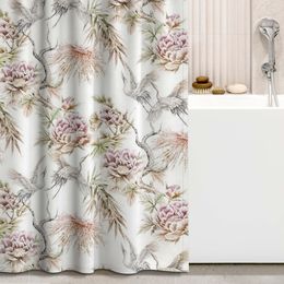 Bilderwelten Duschvorhang Aquarell V&ouml;gel mit gro&szlig;en Bl&uuml;ten