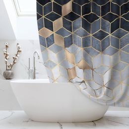 Bilderwelten Duschvorhang Blau Wei&szlig; goldene Geometrie