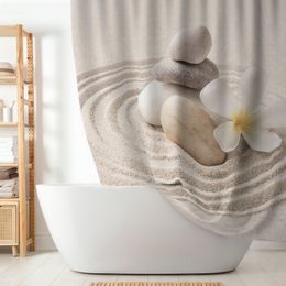 Bilderwelten Duschvorhang Steinbalance im Sand