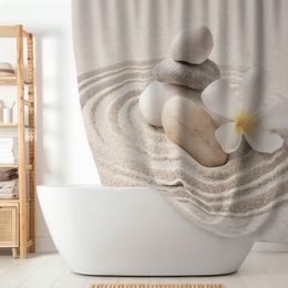 Bilderwelten Duschvorhang Steinbalance im Sand
