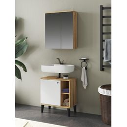 Badm&ouml;bel-Set Home Affaire, B:60cm H:190cm T:33cm, braun, Holzwerkstoff, Kastenm&ouml;bel-Sets, "OSLO, Bad im skandinavischen Design, 2-teiliges