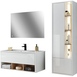Badm&ouml;bel-Set Home Affaire, wei&szlig;, Kastenm&ouml;bel-Sets, "Studio Line, Bad im modernen Design, 3-teiliges Badezimmer", Schrank, Waschtisch und Spiegel, in