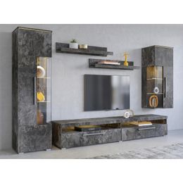 Wohnwand OTTO HOME, B:245cm, grau, ABS-Kunststoff, Glas, Holzwerkstoff, Kunststoff, Metall, Wohnzimmer, Kastenm&ouml;bel-Sets, "India,Breite 245cm moderne