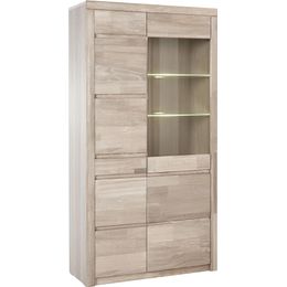 Vitrine OTTO HOME, B:90cm H:170cm T:35cm, wei&szlig;, Holz teilmassiv, Wohnzimmer, Schr&auml;nke, "Silkeborg", teilmassiv, sch&ouml;ne grifflose Optik