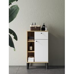 Midischrank Home Affaire, B:51cm H:90cm T:33cm, braun, FSC-zertifizierter Holzwerkstoff, Badezimmer, Schr&auml;nke, "Oslo, Badschrank mit Knopfgriff,