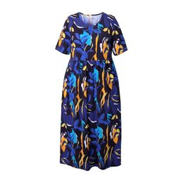 Ulla Popken Kleid Damen Gr&ouml;&szlig;e 50/52 hellblau / dunkelblau / gelb / wei&szlig; Winterkleid