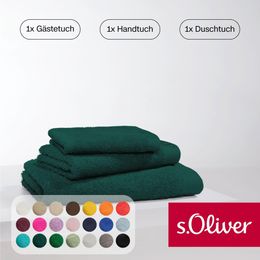 Handtuch Set s.Oliver, gr&uuml;n, Walkfrottier, Obermaterial: 100% Baumwolle, Handtuch-Sets, "s.Oliver, Premium Qualit&auml;t, 600 gr/m&sup2;", 1 G&auml;stetuch 30x50