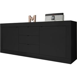 Sideboard Home Affaire, B:210cm H:86cm T:43cm, schwarz, Wohnzimmer, Sideboards, "Basic Breite 210 cm, Kommode 2 T&uuml;ren, 3 Schubk&auml;sten, Anrichte",