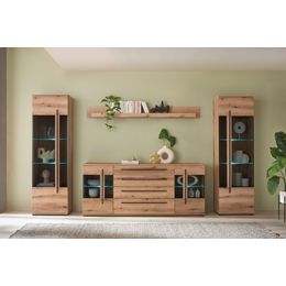 Wohnwand Home Affaire, B:340cm H:200cm T:42cm, braun, Holzwerkstoff, Wohnzimmer, Kastenm&ouml;bel-Sets, "Cantara, Anbauwand, Wohnzimmer-Set, in Eiche