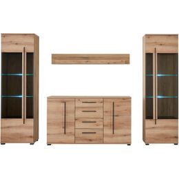Wohnwand Home Affaire, B:290cm H:270cm T:42cm, braun, Holzwerkstoff, Wohnzimmer, Kastenm&ouml;bel-Sets, "Cantara, Anbauwand, Wohnzimmer-Set, in Eiche