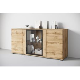 Sideboard Home Affaire, B:150cm H:70cm T:39,5cm, braun, FSC-zertifizierter Holzwerkstoff, Wohnzimmer, Sideboards, "Caro, modernes Design mit