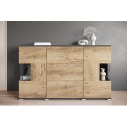 Sideboard OTTO HOME, B:150cm H:89cm T:39,5cm, grau, FSC-zertifizierter Holzwerkstoff, Glas, Hartfaserplatte, Kunststoff, Wohnzimmer, Sideboards,