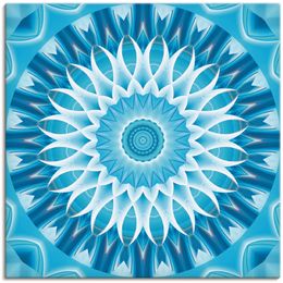 Wandbild Artland, B:70cm H:70cm, blau, Leinwand, Wohnzimmer, Bilder, "Mandala blau Bl&uuml;te", auf Holzrahmen gespannt