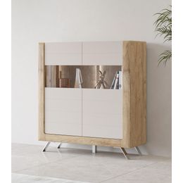Highboard Home Affaire, B:128,5cm H:136,5cm T:44cm, beige, FSC-zertifizierter Holzwerkstoff, MDF, Melamin, Metall, Wohnzimmer, Sideboards, "Kasai",
