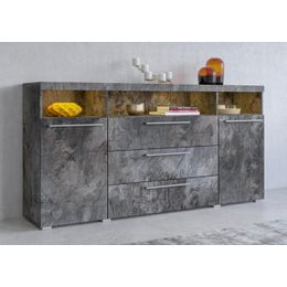 Sideboard OTTO HOME, B:182cm H:92cm T:38,5cm, schwarz, ABS-Kunststoff, FSC-zertifizierter Holzwerkstoff, Kunststoff, Metall, Wohnzimmer, Sideboards,