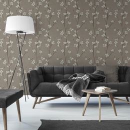 Vliestapete "Blumen", B/L: 0,52m x 10m, Rollen: 1taupe, SUPERFRESCO EASY, Wohnzimmer, Tapeten, 10mx52cm (ca. 5m2)