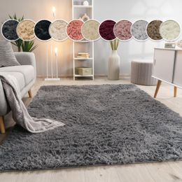 Hochflor-Teppich Paco Home, B:140cm H:37mm L:200cm, grau, Polyester, Teppiche, "Silky 591", Uni-Farben, besonders weich und kuschelig