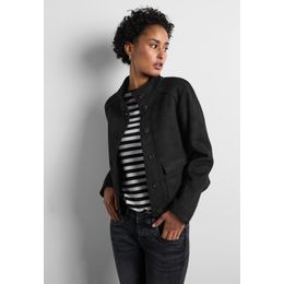 Street One Damen Lederimitatjacke, schwarz, Gr. 46, unifarben, Stoff, 96% Polyester, 4% Elasthan, Jacken, mit Knopfleiste