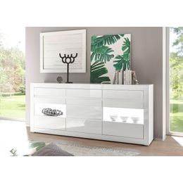 Sideboard Home Affaire, B:217cm H:90cm T:42cm, wei&szlig;, Wohnzimmer, Sideboards, "Carat", Breite 217 cm, wird mit zwei Leisten angeliefert, 1 x grau, 1 x