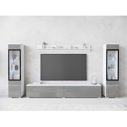 Wohnwand Home Affaire, B:260cm H:130cm T:33cm, grau, Wohnzimmer, Kastenm&ouml;bel-Sets, "VERA II", Mediawand 260 cm, Vitrine mit Verglasung, stehend und