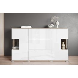 Sideboard OTTO HOME, B:150cm H:89cm T:39,5cm, wei&szlig;, FSC-zertifizierter Holzwerkstoff, Glas, Hartfaserplatte, Kunststoff, Wohnzimmer, Sideboards,