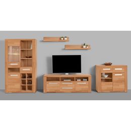 Wohnwand OTTO HOME, beige, Holz teilmassiv, Wohnzimmer, Kastenm&ouml;bel-Sets, "Kolding", teilmassives Holz