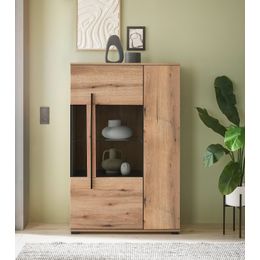 Vitrine Home Affaire, B:90cm H:140cm T:37cm, braun, FSC-zertifizierter Holzwerkstoff, Wohnzimmer, Schr&auml;nke, "Cantara, Vitrinenschrank in Eiche Evoke