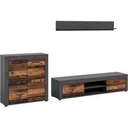 Wohnwand Home Affaire, B:255cm H:159cm T:35cm, grau, Holzwerkstoff, Wohnzimmer, Kastenm&ouml;bel-Sets, "Aosta, Breite 255cm, bestehend aus Highboard,