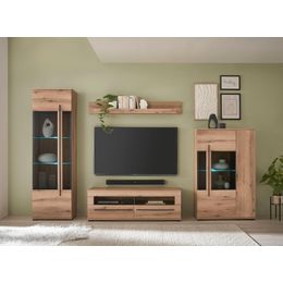 Wohnwand Home Affaire, B:310cm H:200cm T:42cm, braun, Holzwerkstoff, Wohnzimmer, Kastenm&ouml;bel-Sets, "Cantara, Anbauwand, Wohnzimmer-Set, in Eiche