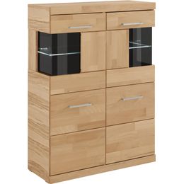 Highboard OTTO HOME, B:85cm H:115cm T:35cm, beige, Holz teilmassiv, Wohnzimmer, Sideboards, "Ribe,85cm breit,115cm hoch, Fronten Massivholz,4 breite