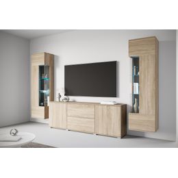 Wohnwand OTTO HOME, B:270cm H:161cm T:34cm, braun, Holzwerkstoff, Wohnzimmer, Kastenm&ouml;bel-Sets, "KENIA", Vitrinen mit Eckverglasung, h&auml;ngend und