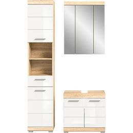 Badm&ouml;bel-Set Welltime, B:112cm H:191cm T:34cm, beige, Holzwerkstoff, MDF, Kastenm&ouml;bel-Sets, "Siena, 3 teilig, bestehend aus:", Hochschrank,