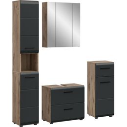 Badezimmer-Set Welltime, B:150cm H:185cm T:30cmnox oak nb, sschwarz matt, MDF, Spanplatte, Kastenm&ouml;bel-Sets, Florenz, Badkombination 4-tlg., Nox
