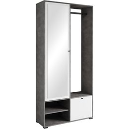 Garderobenschrank Home Affaire, B:90cm H:190cm T:33cm, grau, Flur, Schr&auml;nke, "DINO Kompaktgarderobe, Garderoben-Set DINO", Mit Spiegel und