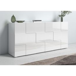 Sideboard Home Affaire, B:181cm H:84cm T:42cm, wei&szlig;, Wohnzimmer, Sideboards, "Dama Breite 181, Kommode 3 T&uuml;ren, Anrichte", Front in 3D-Optik, viel