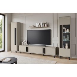 Wohnwand Home Affaire, B:260cm H:159,5cm T:33cm, braun, Holzwerkstoff, Wohnzimmer, Kastenm&ouml;bel-Sets, "Helsinki, Modernes Set mit verglaster Vitrine",