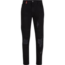 2Y Premium Damen Bequeme Jeans "2Y Premium Oscar Ripped Slim Fit Jeans"schwarz, Gr. 30, unifarben, 100% Baumwolle, Jeans
