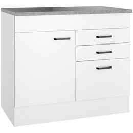 Sp&uuml;lenschrank Optifit, B:100cm H:88cm T:60cmwei&szlig;, wei&szlig;, Spanplatte, K&uuml;che, Schr&auml;nke, "OPTImulti", Breite 100 cm, mit 1 T&uuml;r, 2 Schubk&auml;sten, 1 Auszug