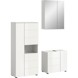 Badm&ouml;bel-Set Welltime, B:135cm H:190cm T:34cm, wei&szlig;, Kastenm&ouml;bel-Sets, "Biel, Midischrank, Waschbeckenschrank, Spiegelschrank", Bad Set, modernes