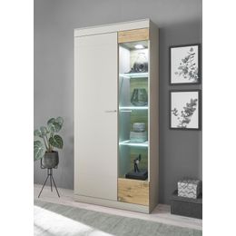 Vitrine Home Affaire, B:90cm H:199cm T:35cm, grau, Wohnzimmer, Schr&auml;nke, "SCARA ohne Beleuchtung", mit Applikation Zinneiche Dekor, Breite 90 cm, mit
