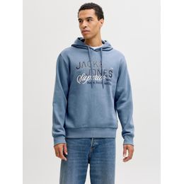 Jack & Jones JACK & JONES Herren Kapuzensweatshirt "JJELOGO SWEAT HOOD 2 COL 25/26 NOOS"blau mirage, Gr. L, bedruckt, angeraute Sweatware, Obermaterial: 70%