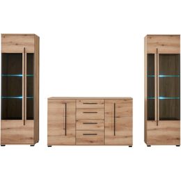 Wohnwand Home Affaire, B:290cm H:270cm T:42cm, braun, Holzwerkstoff, Wohnzimmer, Kastenm&ouml;bel-Sets, "Cantara, Anbauwand, Wohnzimmer-Set, in Eiche