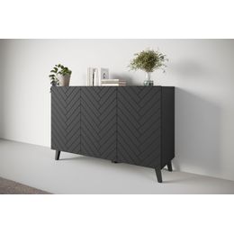 Sideboard Home Affaire, B:120cm H:76cm T:39cm, schwarz, Wohnzimmer, Sideboards, "Phuket, Front MDF", Modernes Sideboard mit 6 F&auml;chern, Breite 120 cm
