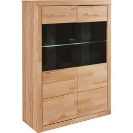 Vitrine OTTO HOME, B:87cm H:125cm T:35cm, beige, Holz teilmassiv, Wohnzimmer, Schr&auml;nke, "Ribe, 125 cm hoch, Fronten Massivholz, 4 breite F&auml;cher",