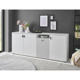 Sideboard Home Affaire, B:200cm H:80cm T:42cm, schwarz-wei&szlig;, Holzwerkstoff, Wohnzimmer, Sideboards, "Hudson", in moderner Trendfarbe, Griffe aus
