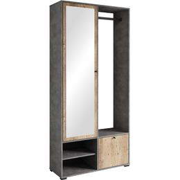 Garderobenschrank Home Affaire, B:90cm H:190cm T:33cm, grau, Flur, Schr&auml;nke, "DINO Kompaktgarderobe, Garderoben-Set DINO", Mit Spiegel und