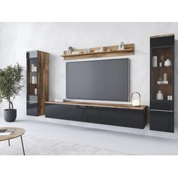 Wohnwand Home Affaire, B:260cm H:130cm T:33cm, schwarz, Wohnzimmer, Kastenm&ouml;bel-Sets, "VERA II", Mediawand 260 cm, Vitrine mit Verglasung, stehend